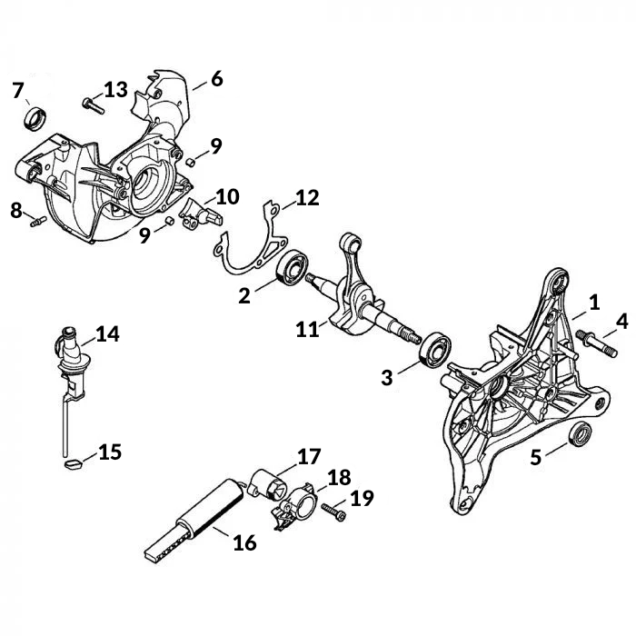 Stihl TS410 Parts Diagram - Crankcase Assembly – Greenred Spares
